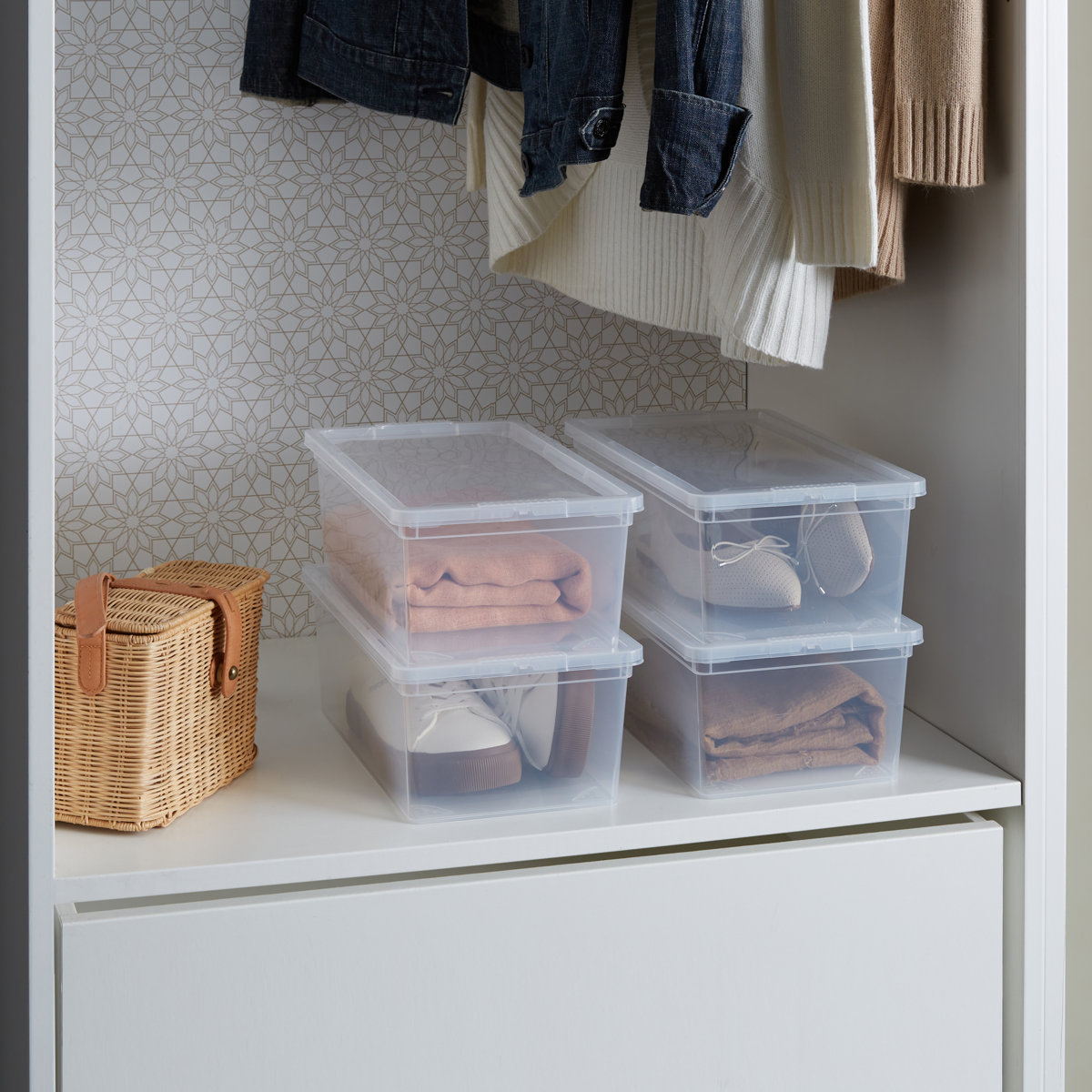 Simplify Rebrilliant 6 Pack Stackable Storage Bins with Lids in Clear | Wayfair